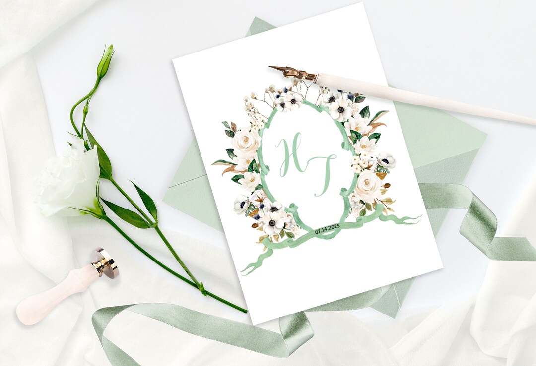 White Flowers Wedding Crest Template, Editable Wedding Crests ...