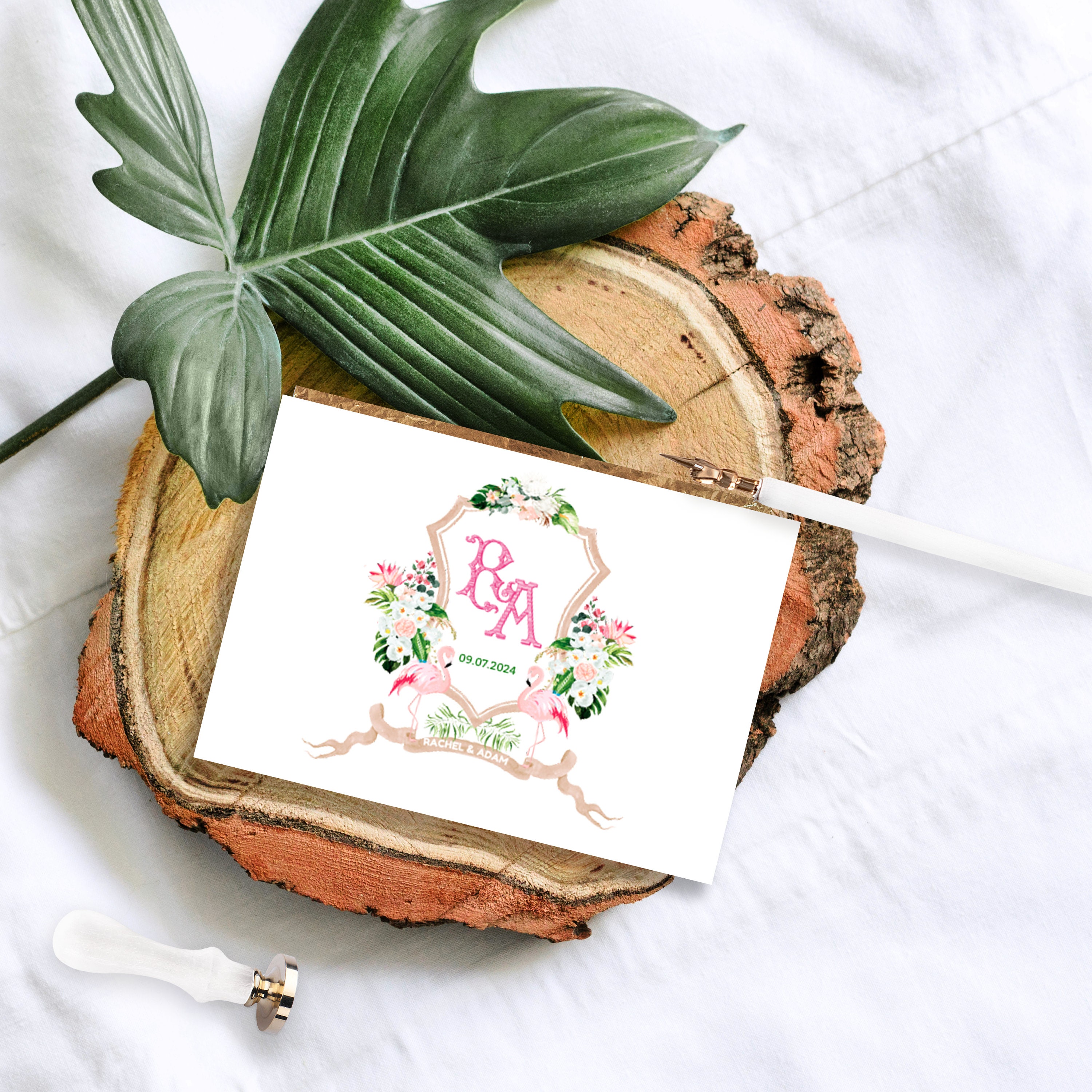 Tropical Wedding Crest Template, Editable Wedding Crests, Watercolor ...