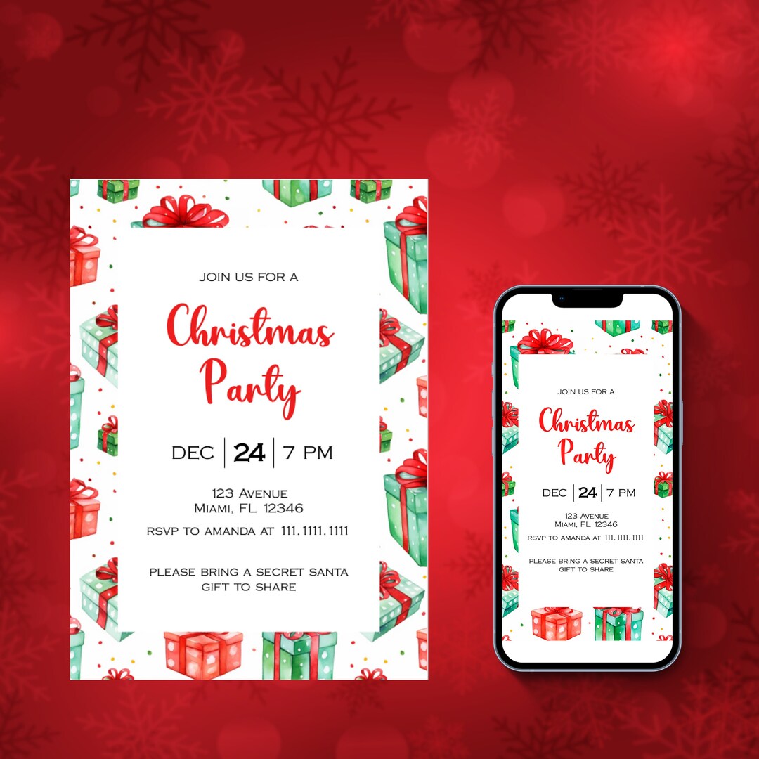 Editable Christmas Party Invitation, Holiday Party Template, Christmas ...
