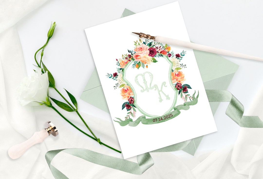 Floral Wedding Crest Template, Editable Wedding Crests, Watercolor ...