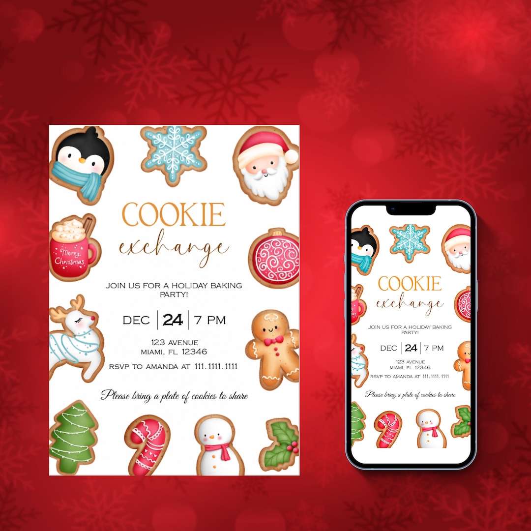 Editable Christmas Cookie Exchange Invitation, Christmas Party ...