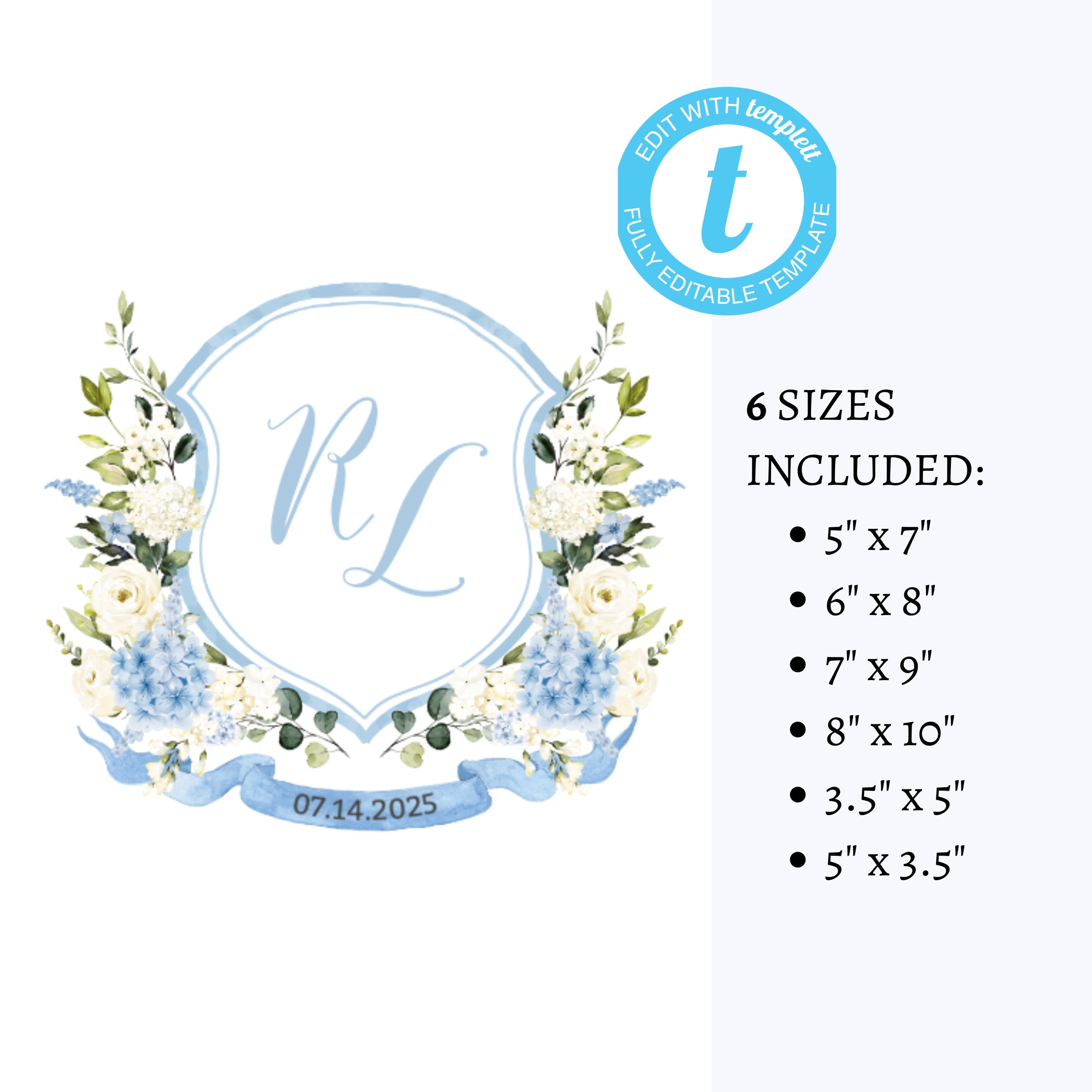 Blue Hydrangea Wedding Crest, Hydrangea Watercolor Crest, Watercolor ...