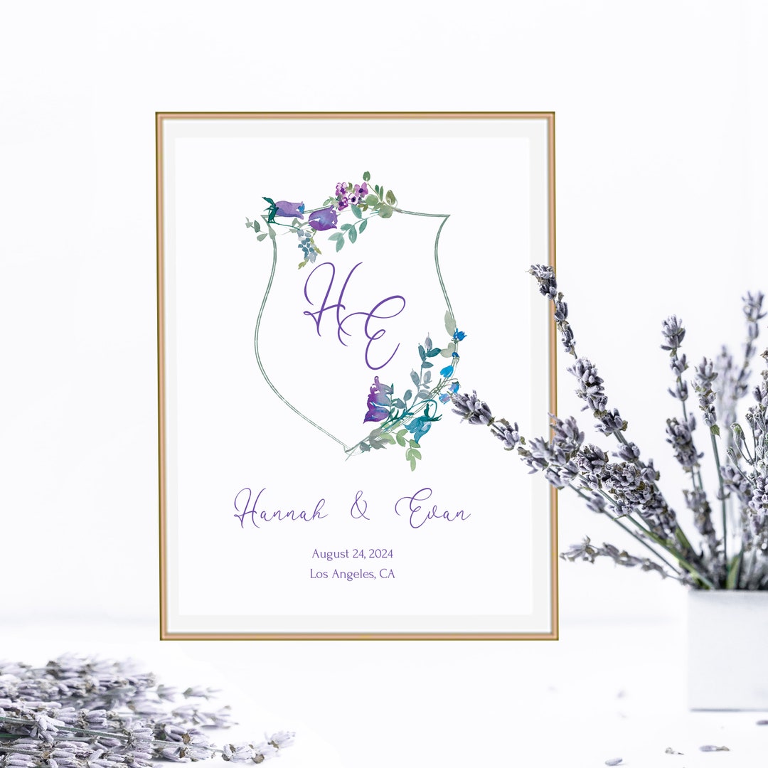 Floral Crest Wedding Logo, Watercolor Crest, Wedding Crest, Watercolor ...