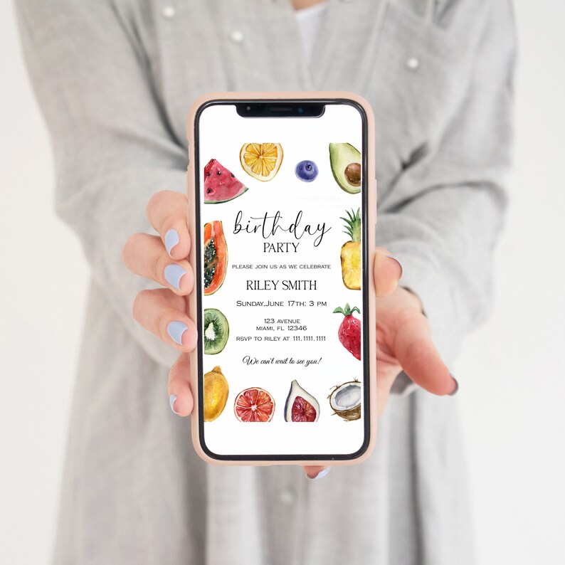 Editable Tropical Fruit Birthday Invitation, Summer Fruit Birthday ...