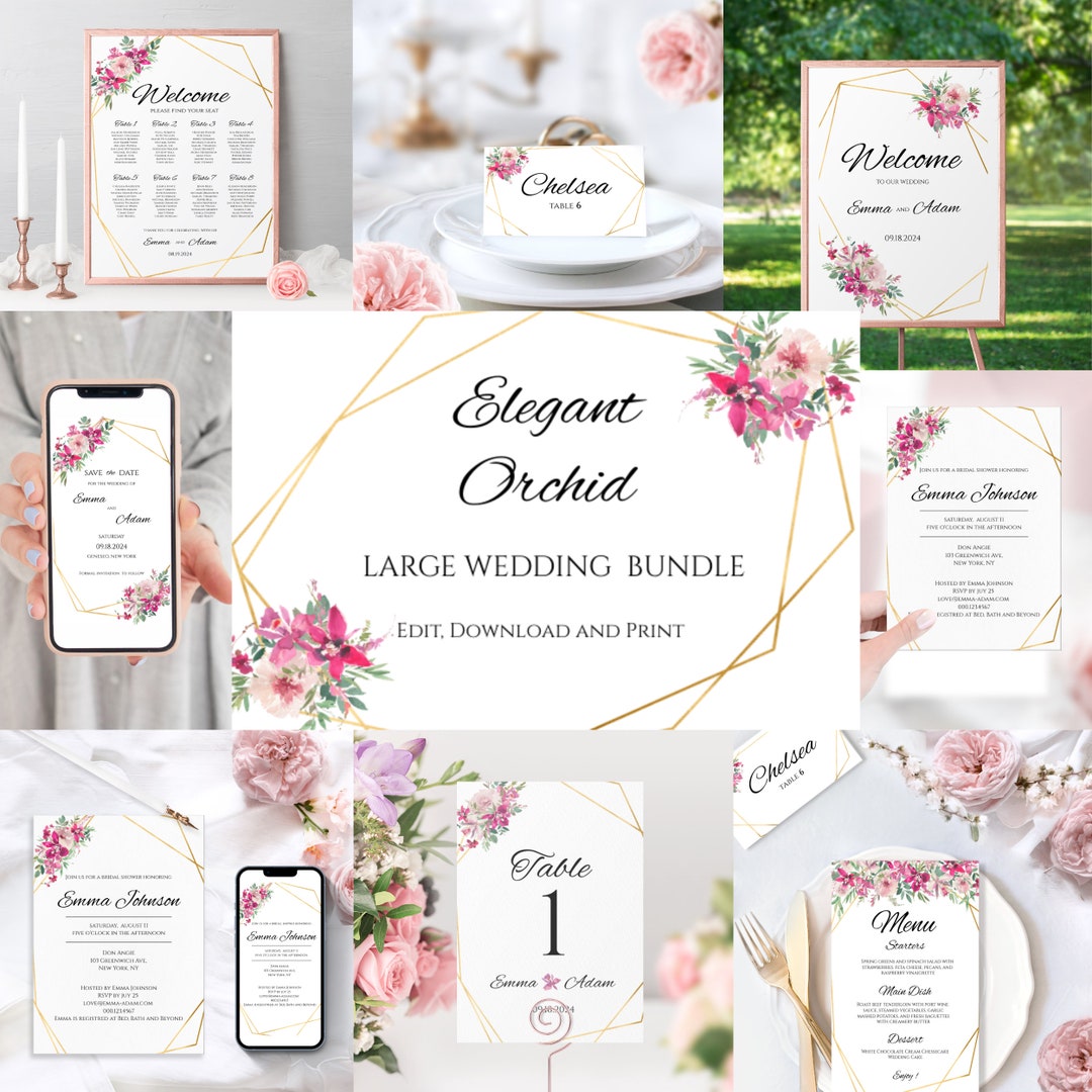 Wedding Invitation MEGA Bundle Template Orchid Flowers, Wedding Invites ...
