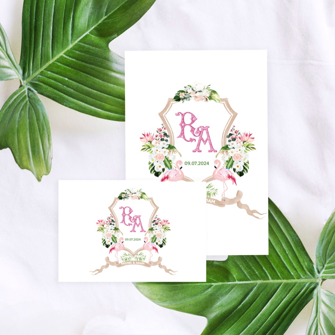 Tropical Wedding Crest Template, Editable Wedding Crests, Watercolor ...