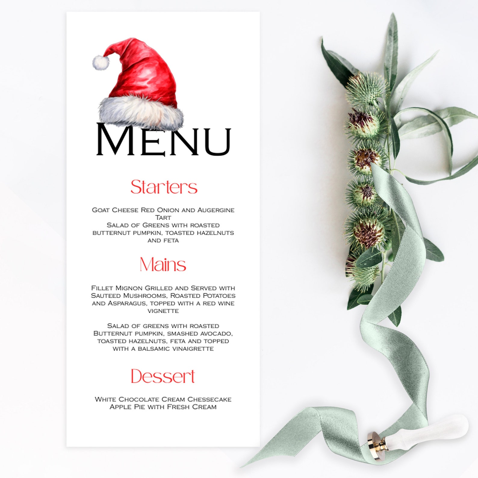 Christmas Menu Card, Holiday Menu Template, Printable Christmas Menu ...