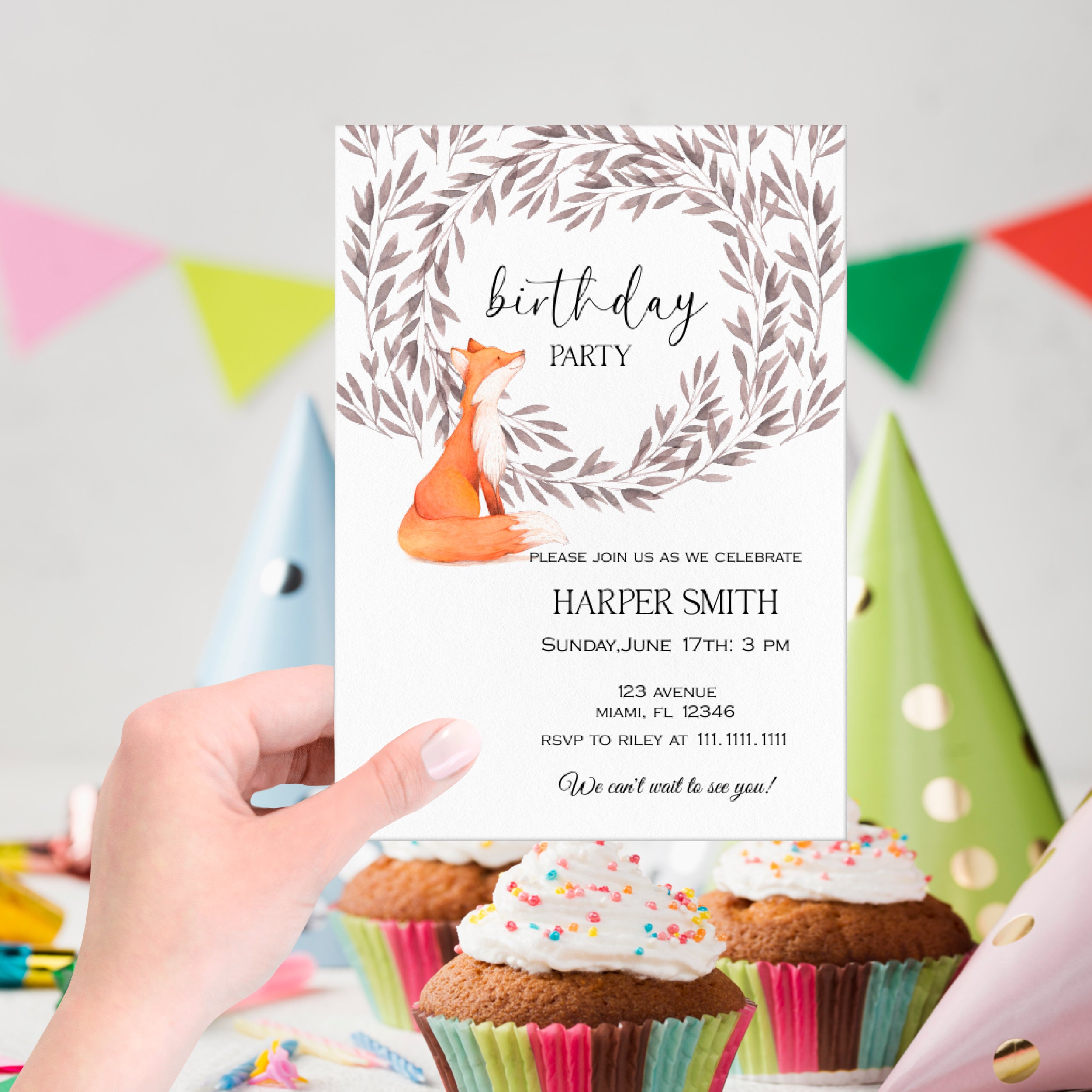 Editable Fox Birthday Invitation, Woodland Fox Birthday Party Invite ...