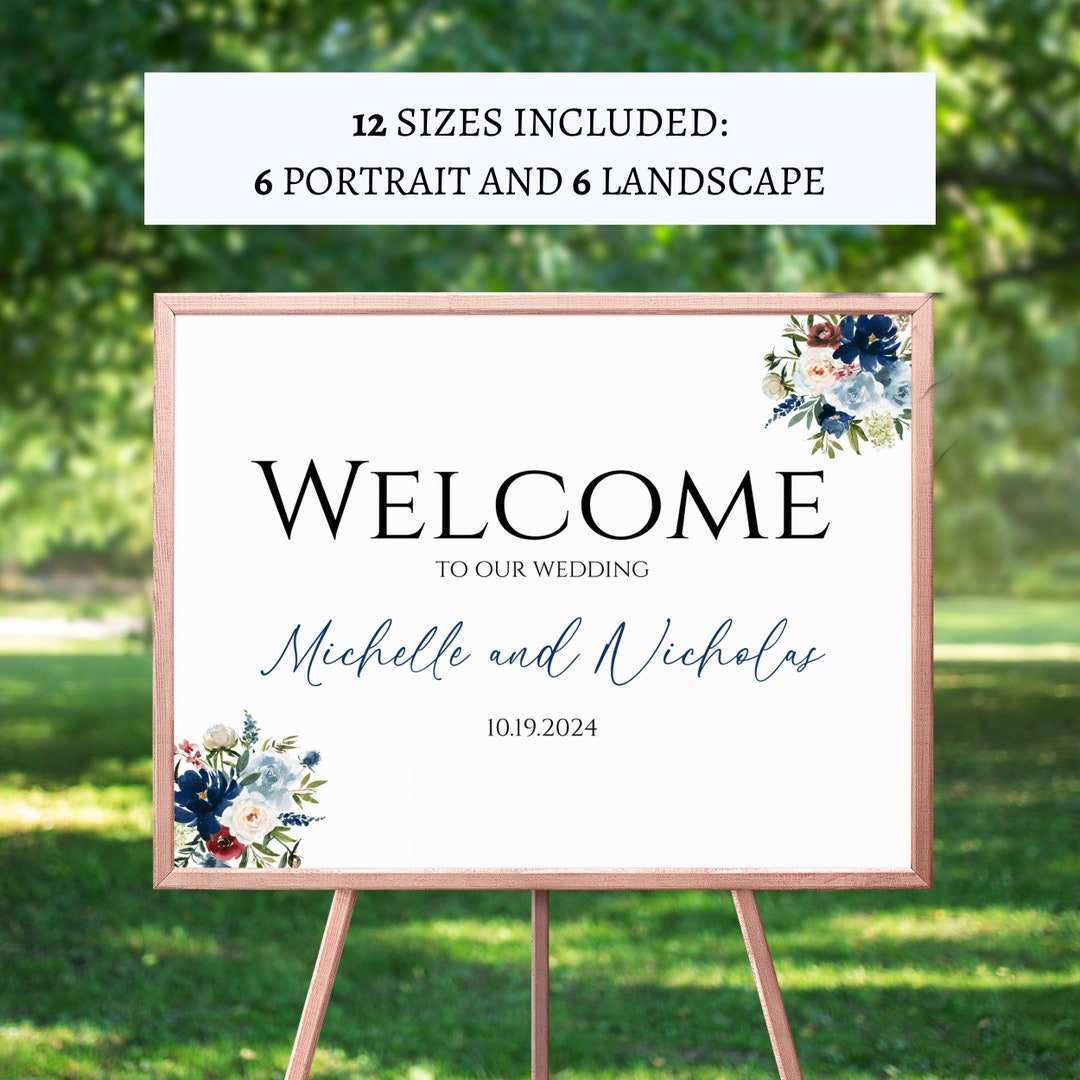 Editable Welcome Sign, Welcome Sign Template, Navy & Dusty Blue Welcome ...