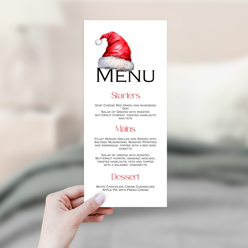 Christmas Menu Card, Holiday Menu Template, Printable Christmas Menu ...