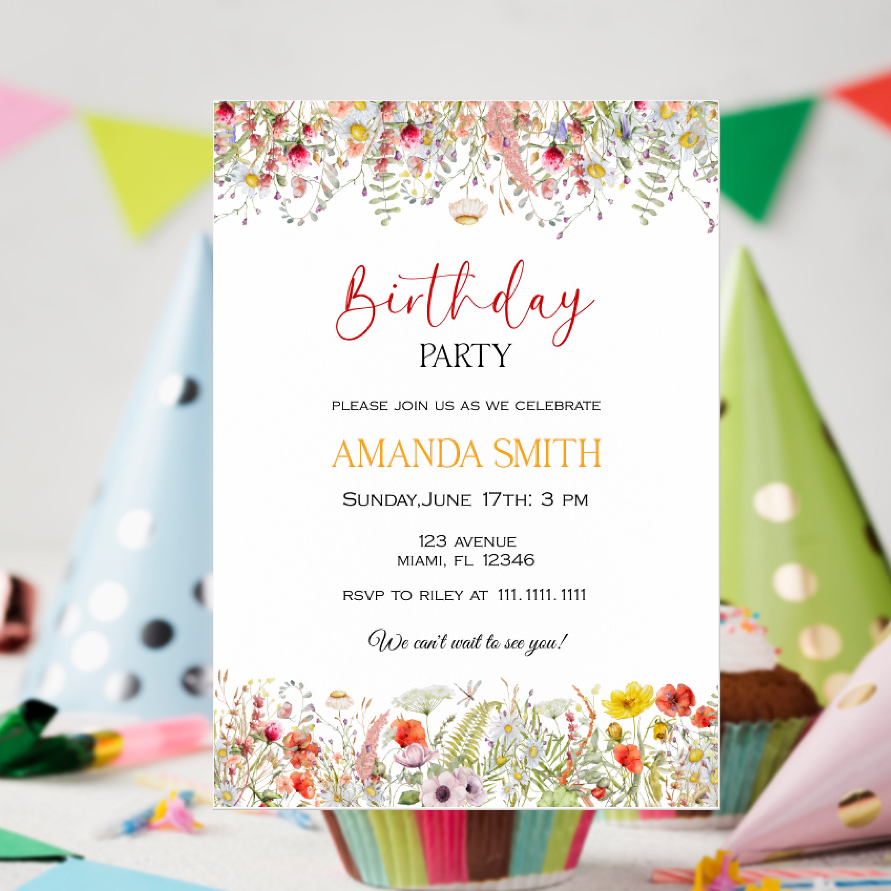 Editable Cottage Floral Birthday Party Invitation Spring - Etsy