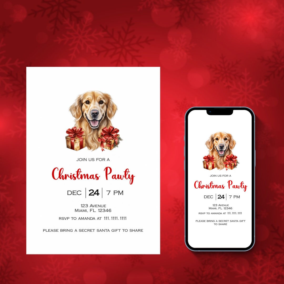 Editable Christmas Dog Invitation, Christmas Party Invitation ...