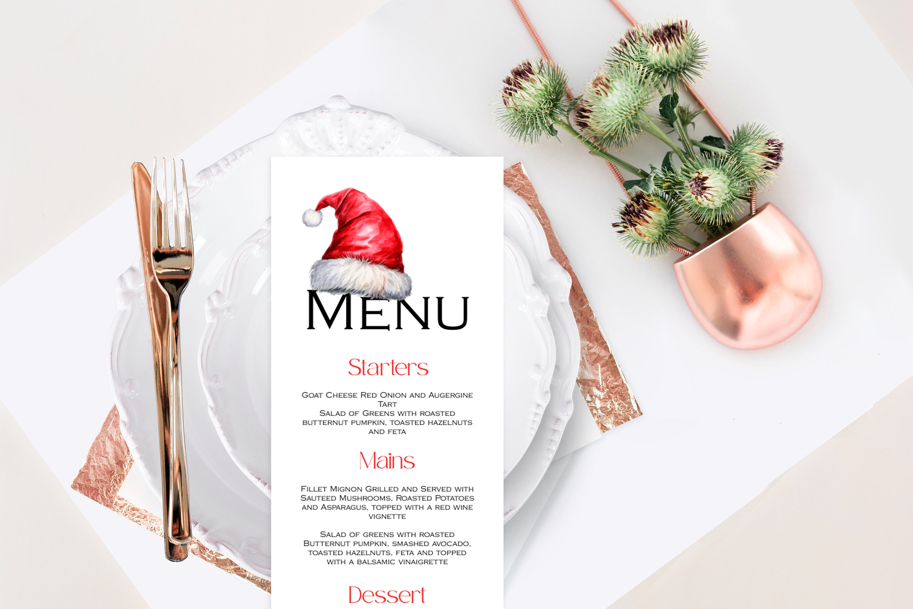 Christmas Menu Card, Holiday Menu Template, Printable Christmas Menu ...
