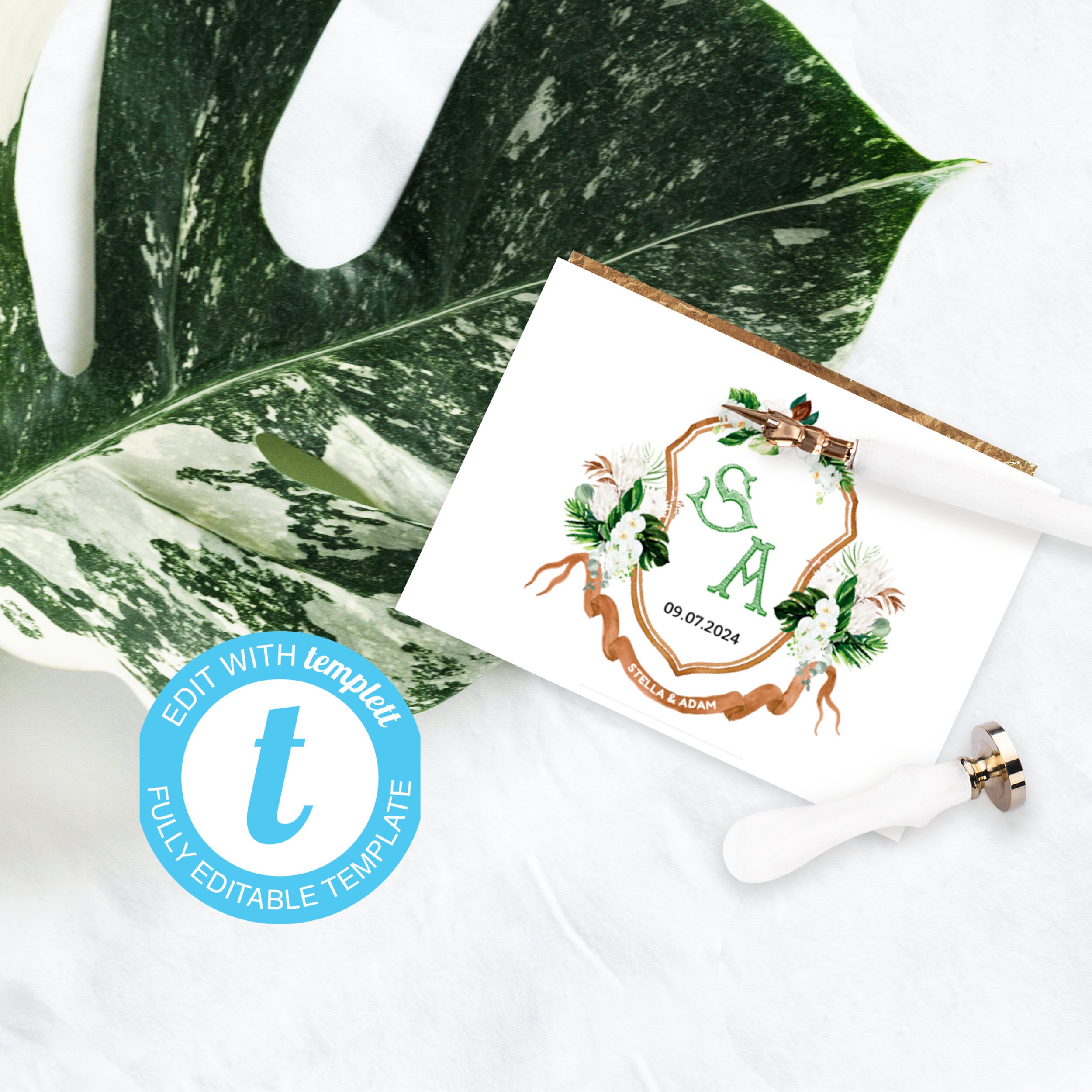 Tropical Wedding Crest Template, Editable Wedding Crests, Watercolor ...