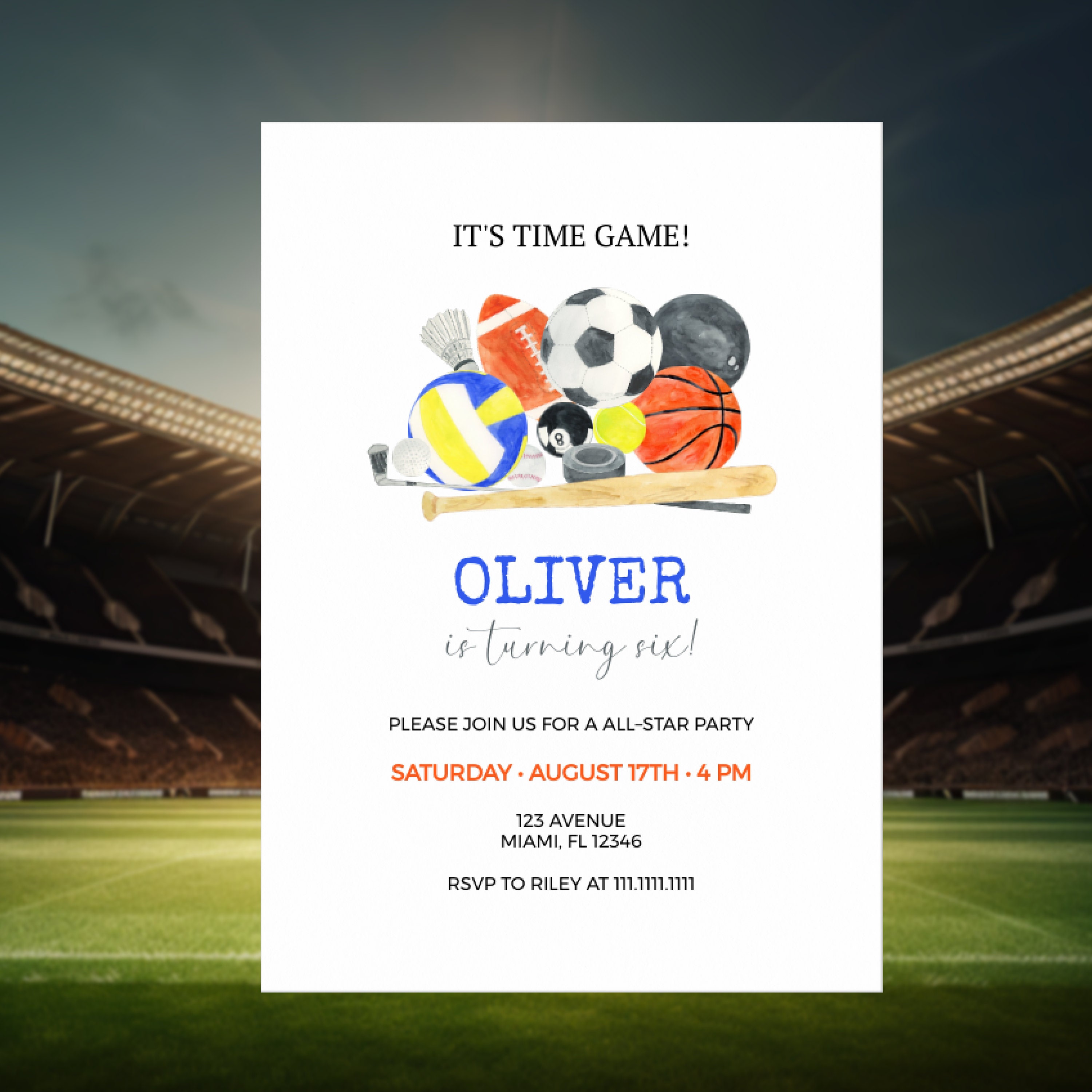 Editable Sports Birthday Invitation, Party Invitation, All Star ...