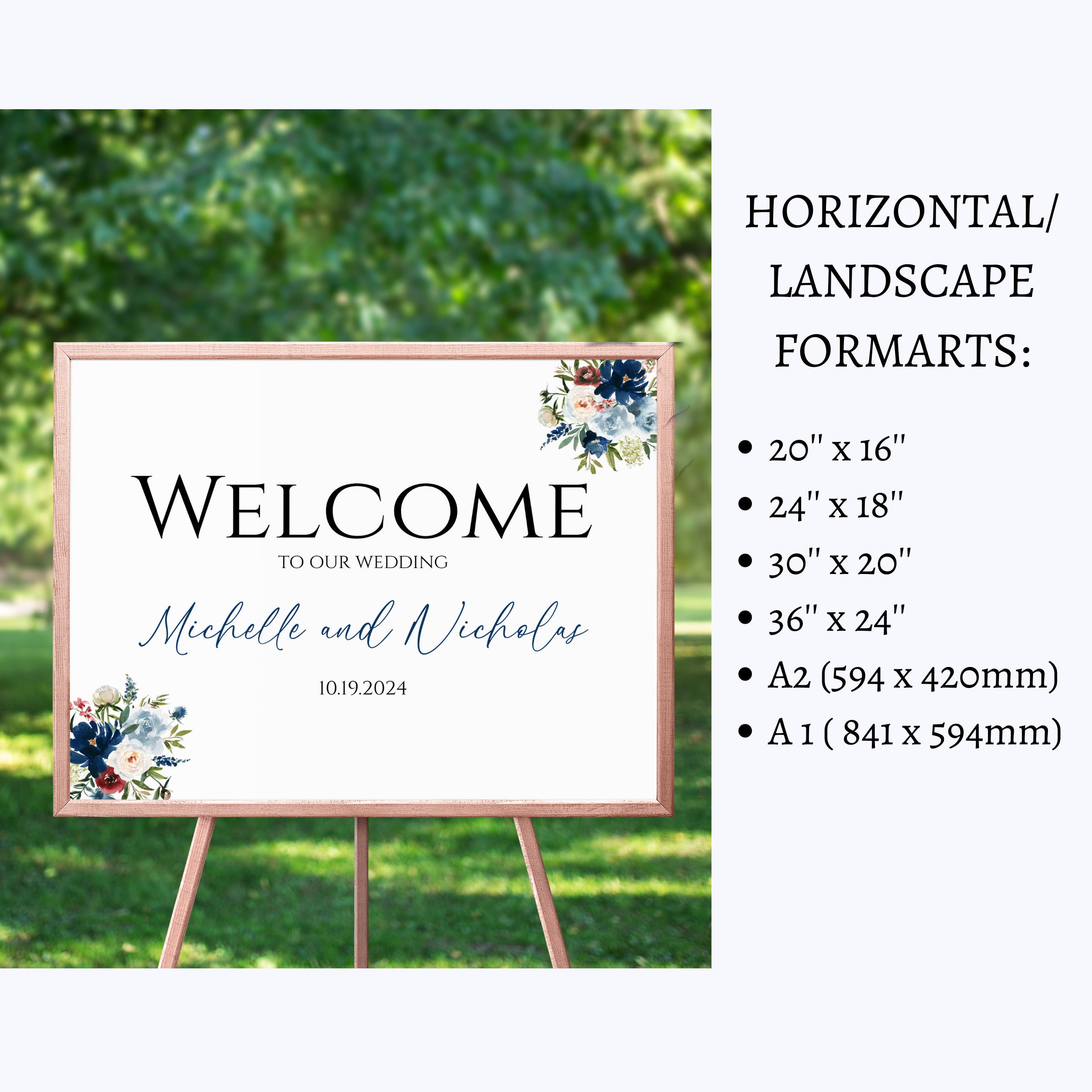 Editable Welcome Sign, Welcome Sign Template, Navy & Dusty Blue Welcome ...