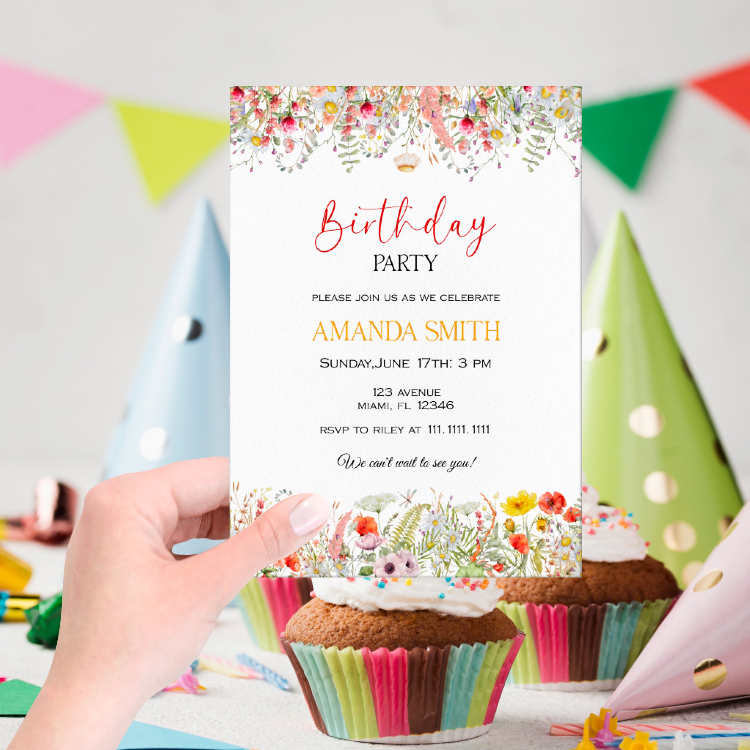 Editable Cottage Floral Birthday Party Invitation Spring - Etsy
