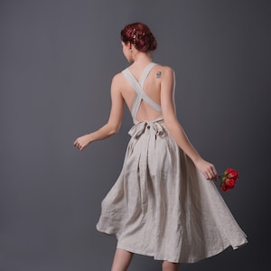 Crossed Back Linen Dress BALI, Summer Linen Dress, Linen Midi Dress ...