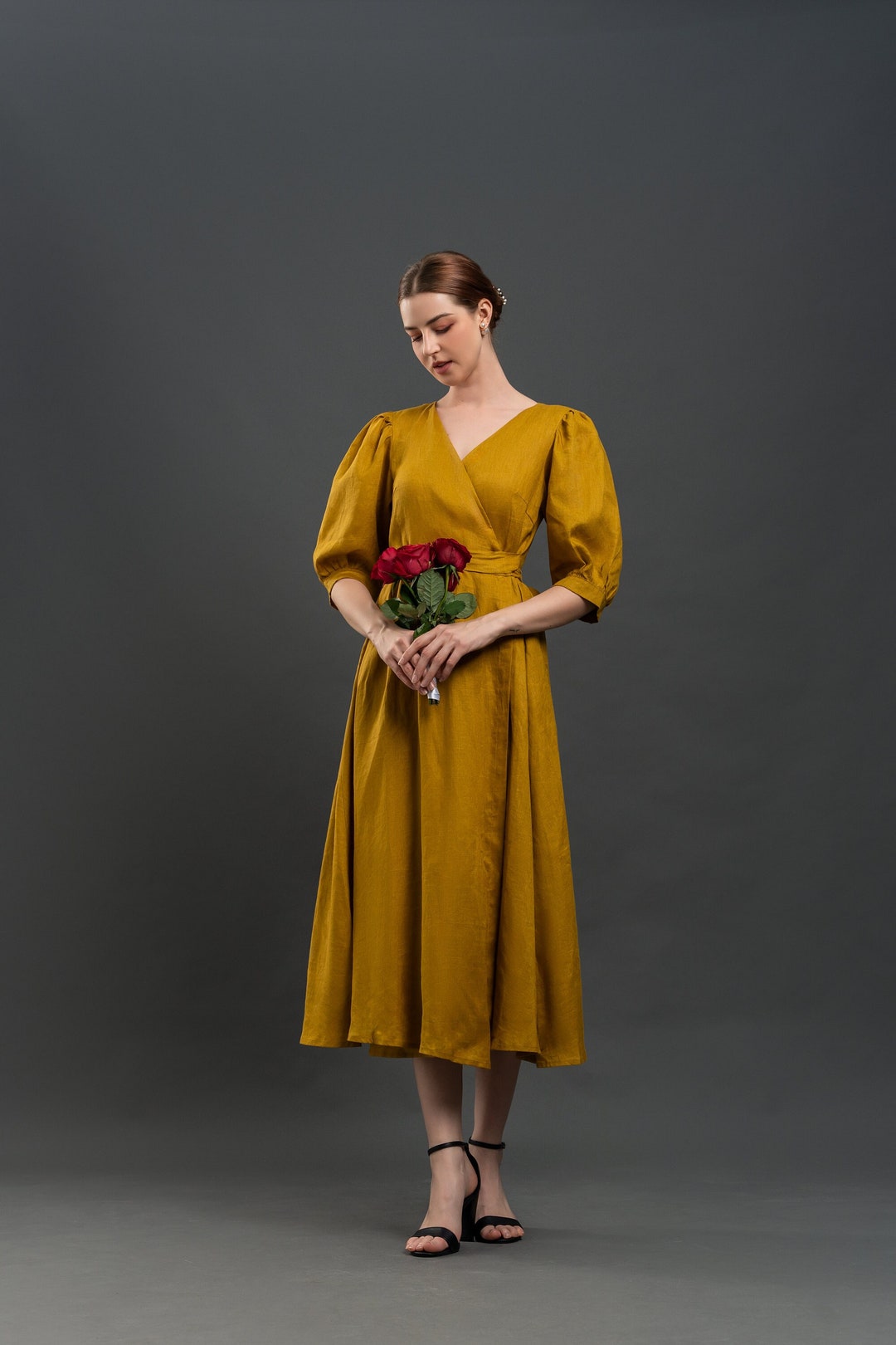 Linen Wrap Dress MILANO, Vintage Linen Dress, Romantic Linen Dress ...