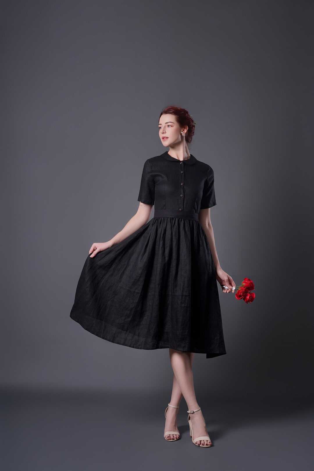 Linen Dress SWAN, Vintage Linen Dress, Black Linen Dress, Linen Wedding ...
