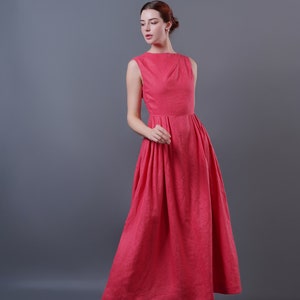 Linen Dress PINK, Vintage Linen Gown, Sleeveless Linen Dress, Fall ...