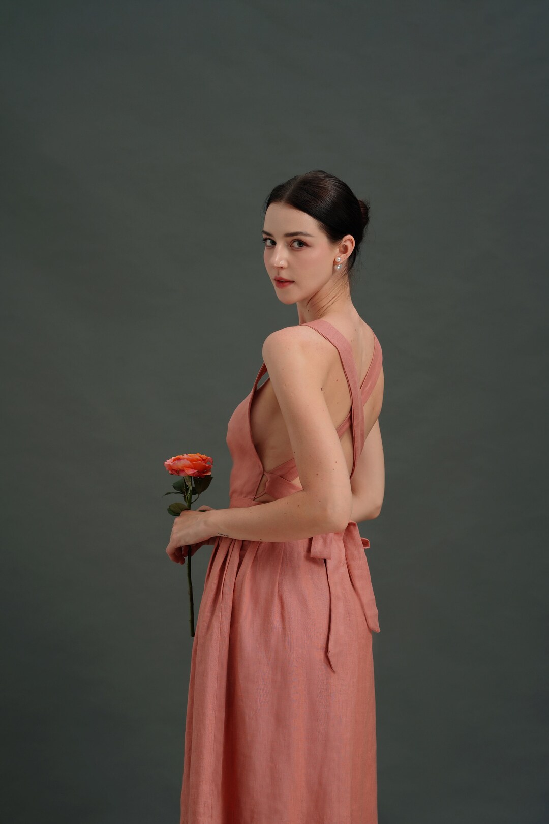 Linen Pinafore CYPRUS, Crossed Back Linen Dress, Summer Linen Dress ...