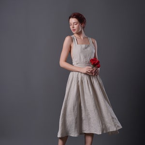 Crossed Back Linen Dress BALI, Summer Linen Dress, Linen Midi Dress ...