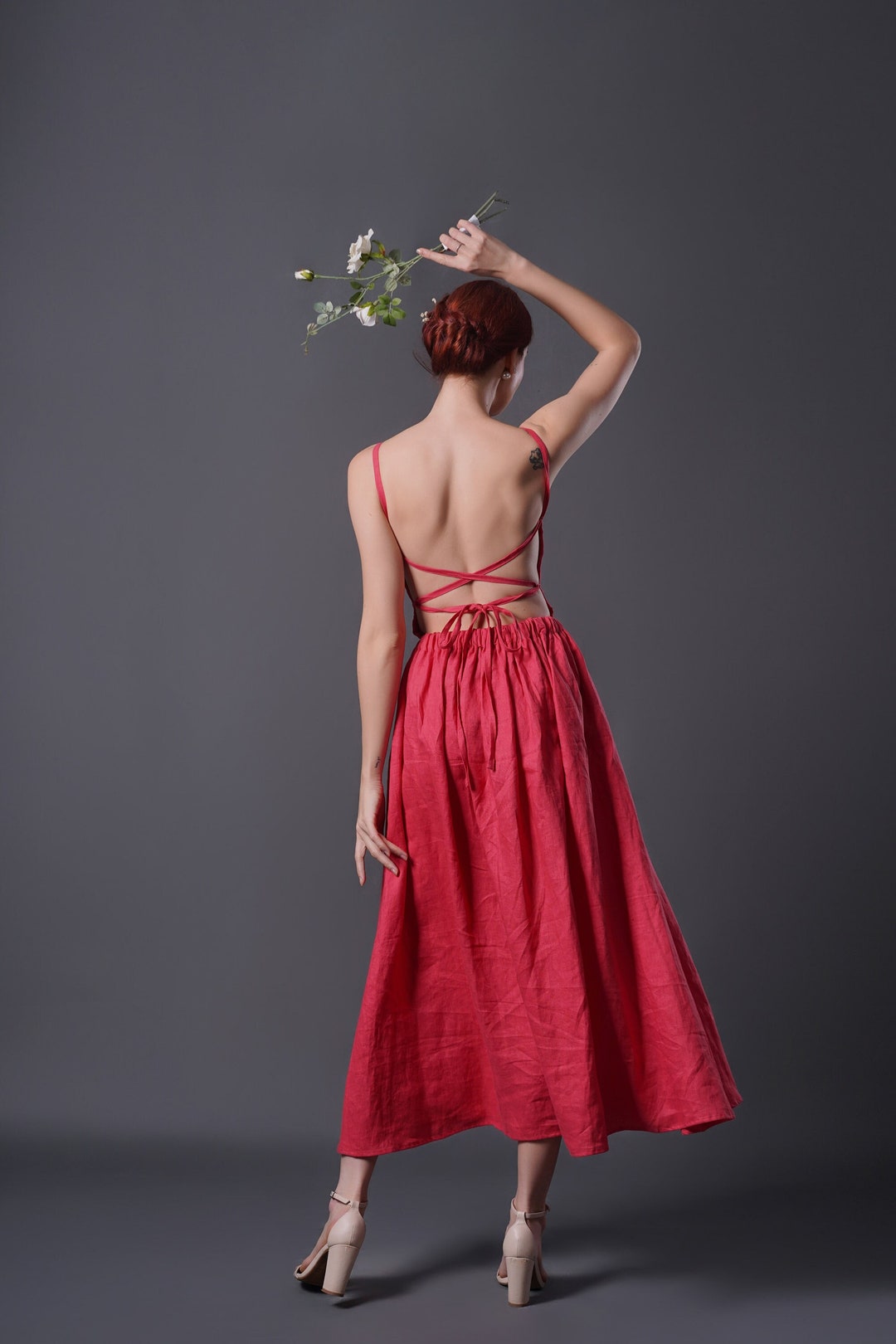 Summer Linen Dress LOLLA, Crossed Back Linen Dress, Modest Wedding ...