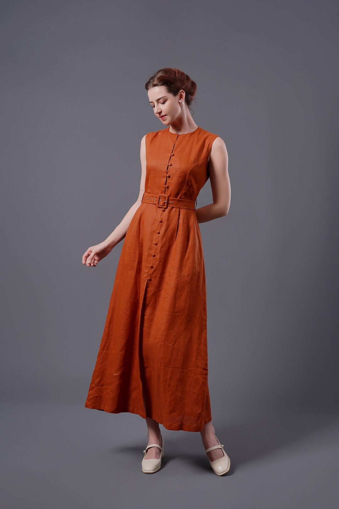 Linen Dress AUTUMN, Sleeveless Linen Dress, Smart Outfit, Linen Long ...