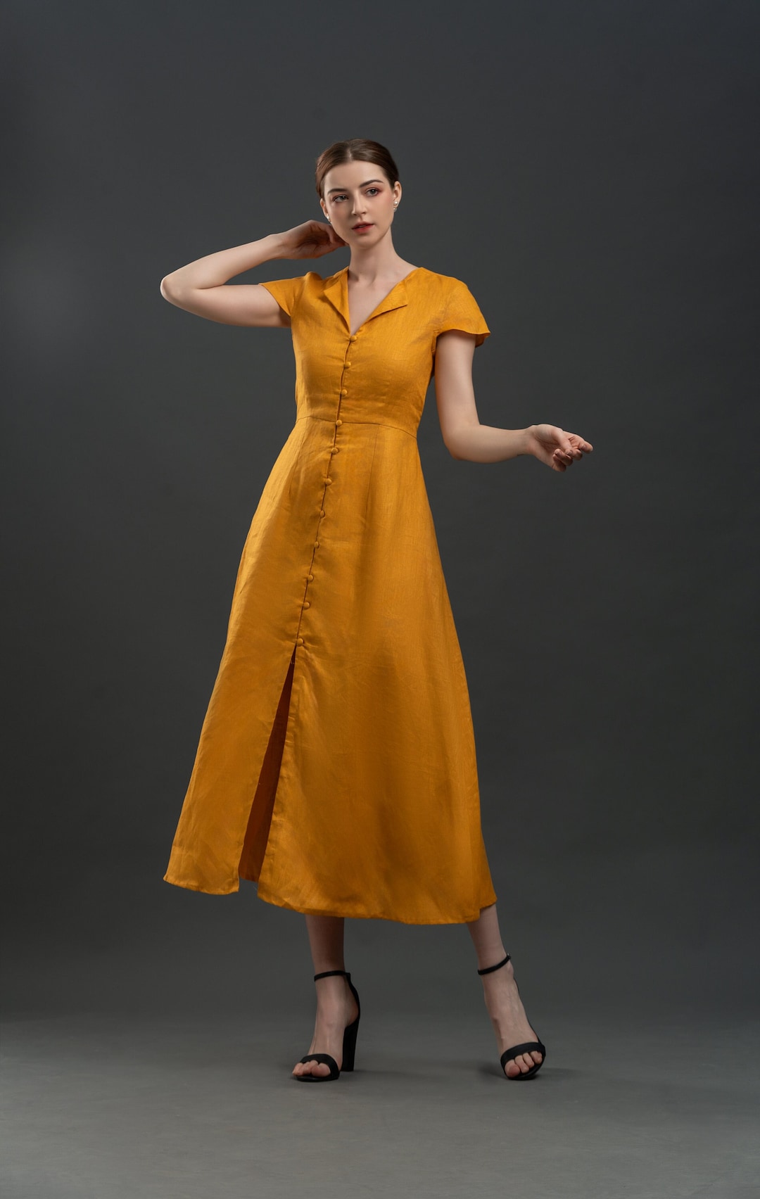 Linen Dress CHIC, A Line Dress, Linen Midi Dress, Summer Dress ...