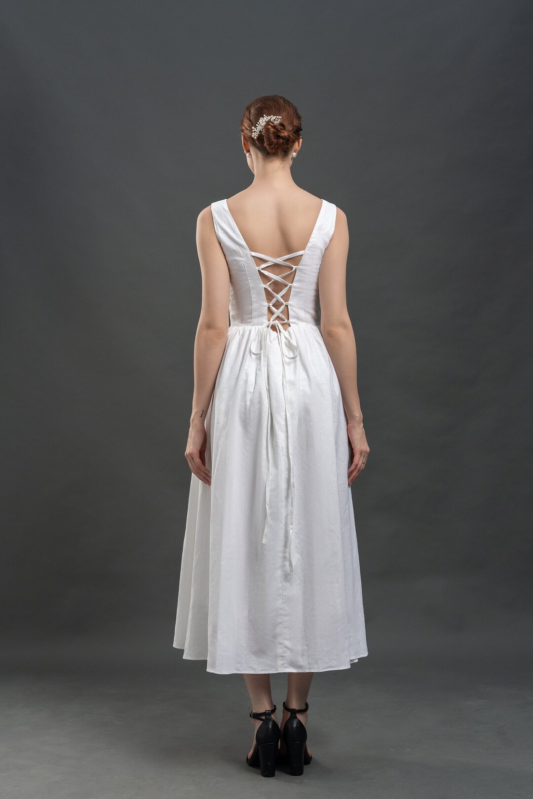 Open Back Linen Dress LINDA, White Linen Dress in 20 Colors, Summer ...