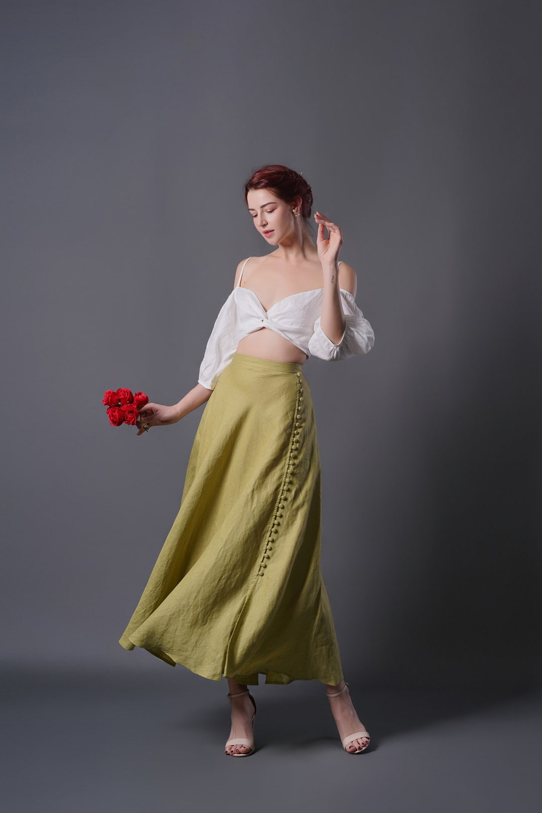 Linen Maxi Skirt GREEN, Summer Linen Skirt With Pockets, Linen Long ...