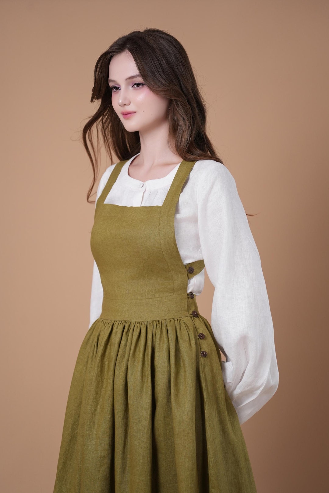 Linen Pinafore Dress GABI, Crossed Back Linen Dress, Apron Dress ...