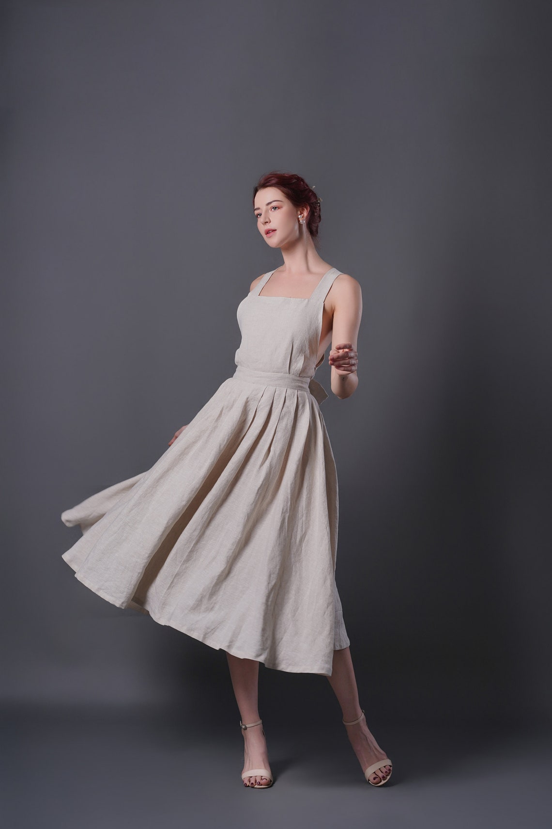 Crossed Back Linen Dress BALI Summer Linen Dress Linen Midi - Etsy