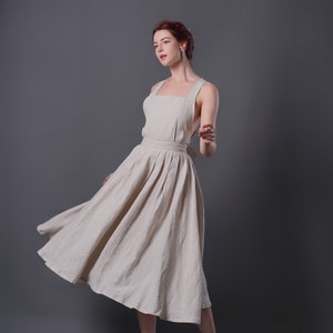 Crossed Back Linen Dress BALI, Summer Linen Dress, Linen Midi Dress ...