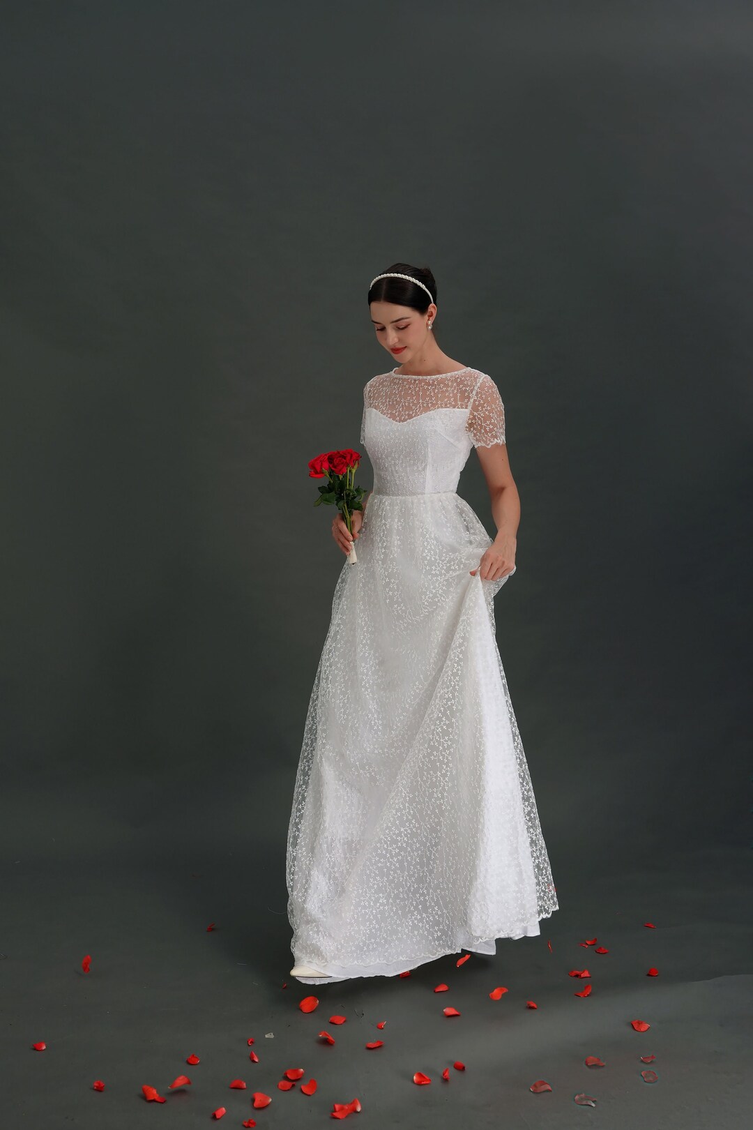 Linen Wedding Dress LACE, Linen and Lace Gown, Modest Wedding Dress ...