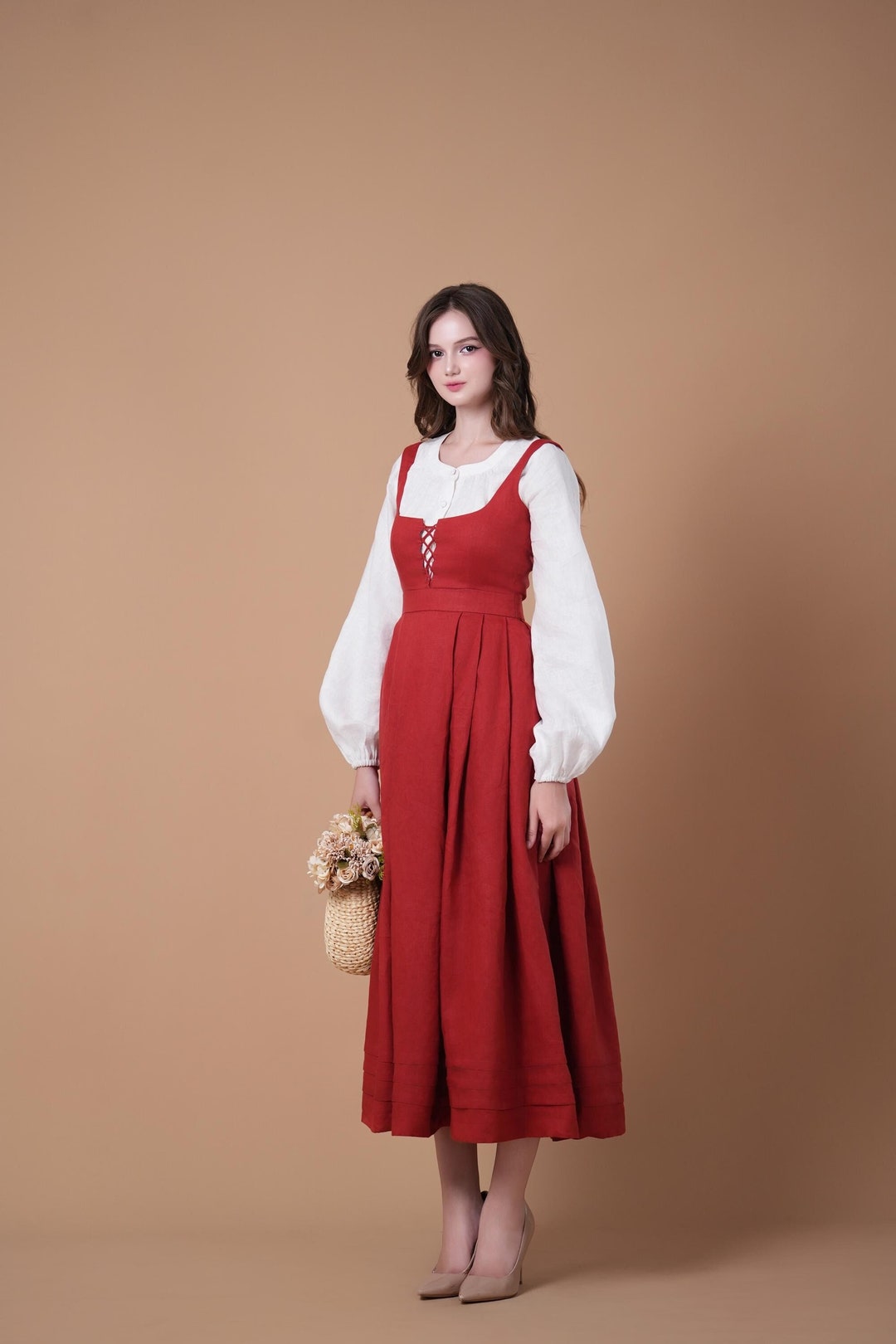 Linen Dress BAVARIAN, Cottagecore Linen Dress, Fall Linen Dress, Women ...