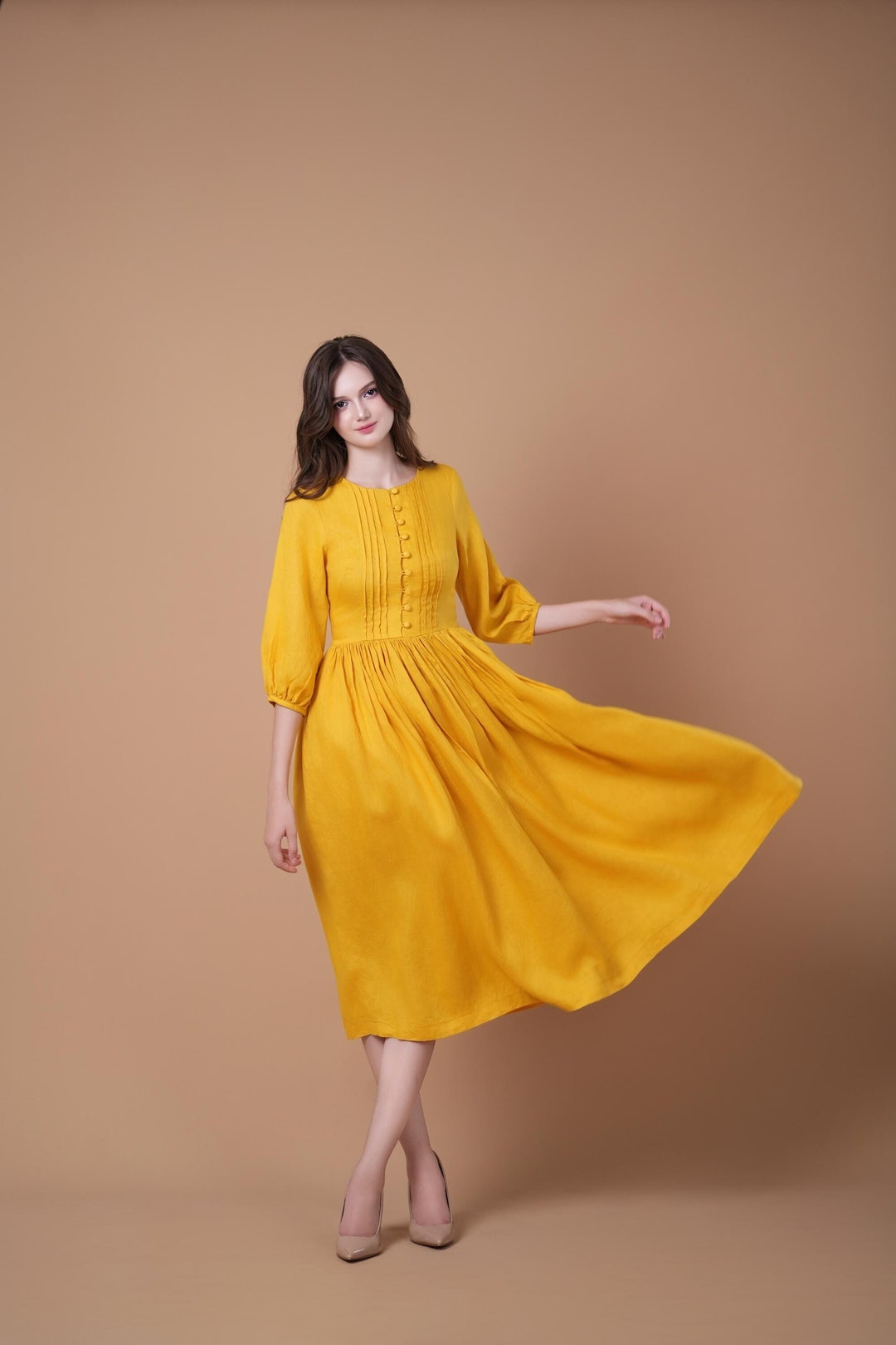 Linen Dress TUSCANY, Cottagecore Linen Dress, Fall Linen Dress, Women ...