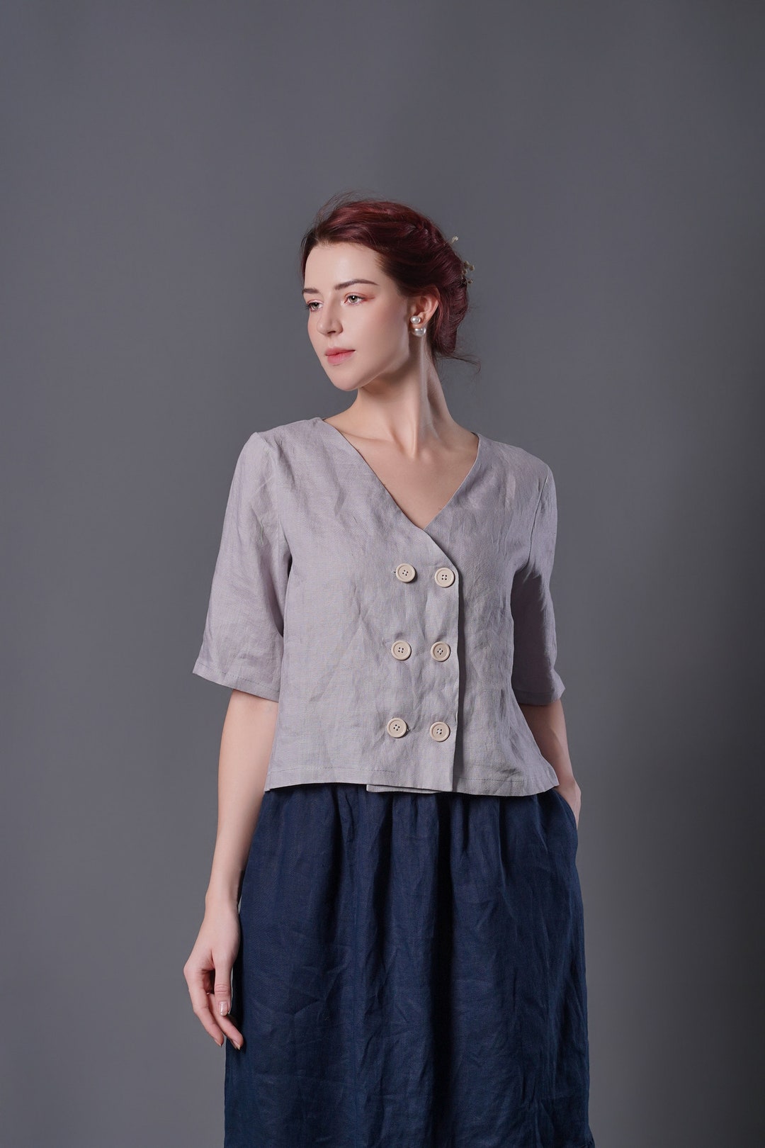 Linen Top SZIA in 20+ Colors, Linen V Neck Top, Customisable Linen ...