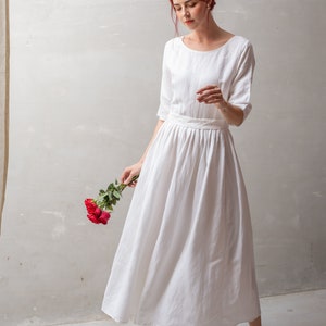 Modest Linen Wedding Dress SEOUL, White Linen Dress, Linen Midi Dress ...