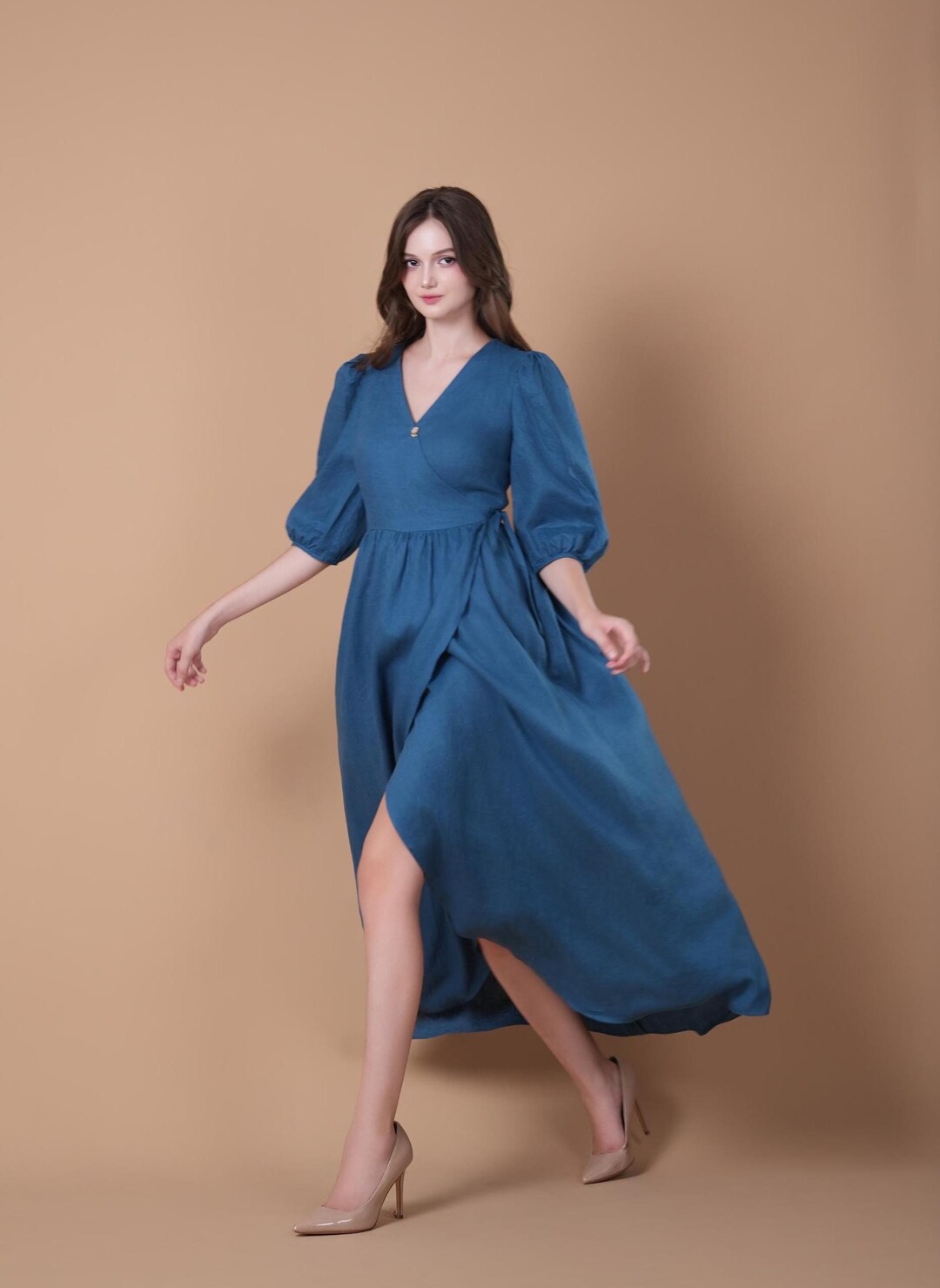 Wrap Linen Dress GASCA2, Midi Linen Dress, Women Linen Clothing, Close ...