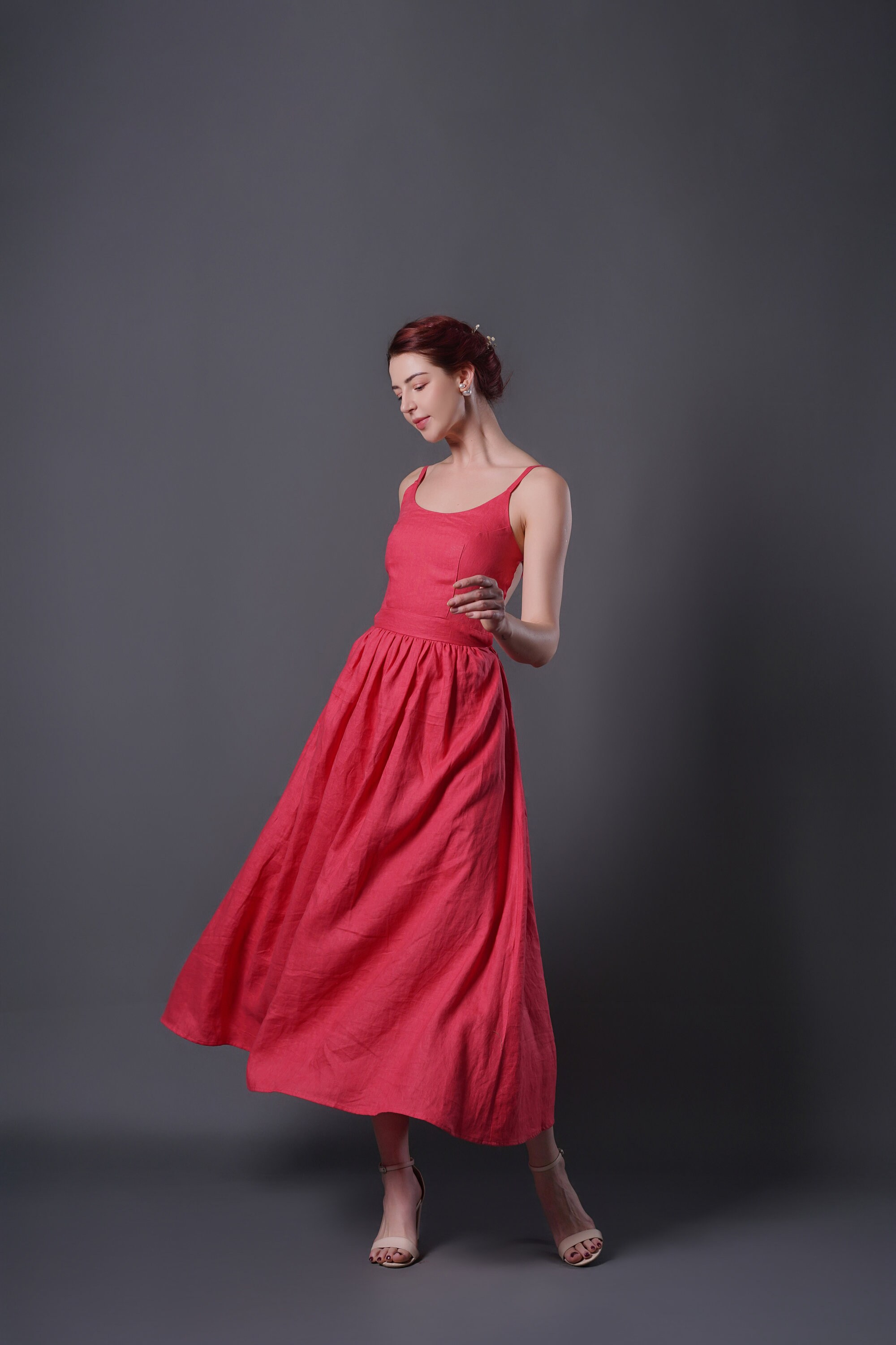 Summer Linen Dress LOLLA, Crossed Back Linen Dress, Modest Wedding ...