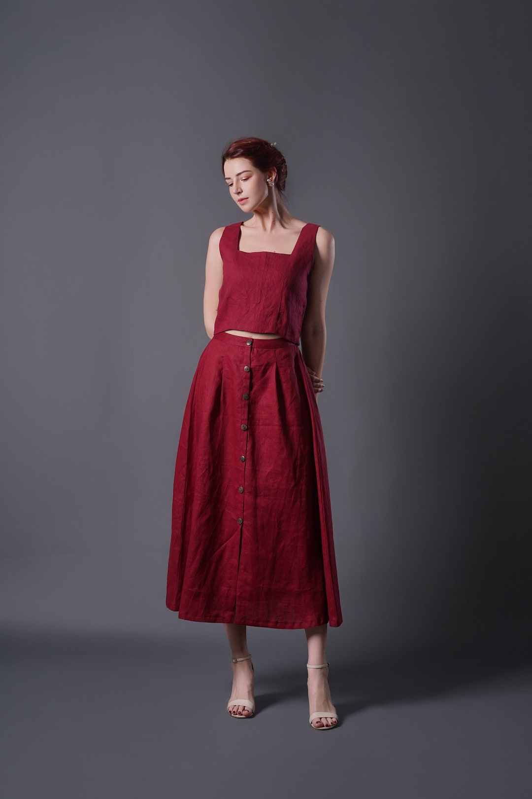 Linen Top SQUARE, Red Linen Top, Linen Cropped Shirt, Linen Cropped Top ...