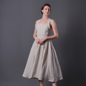 Crossed Back Linen Dress BALI, Summer Linen Dress, Linen Midi Dress ...