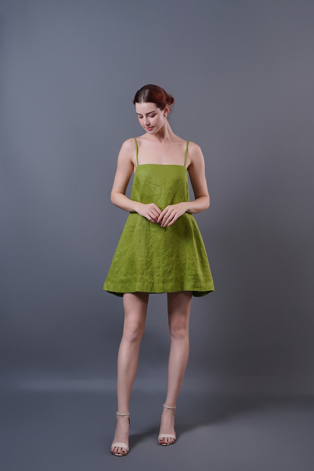 Open Back Linen Dress LITA, Shift Silhouette Linen Sun Dress, Short ...