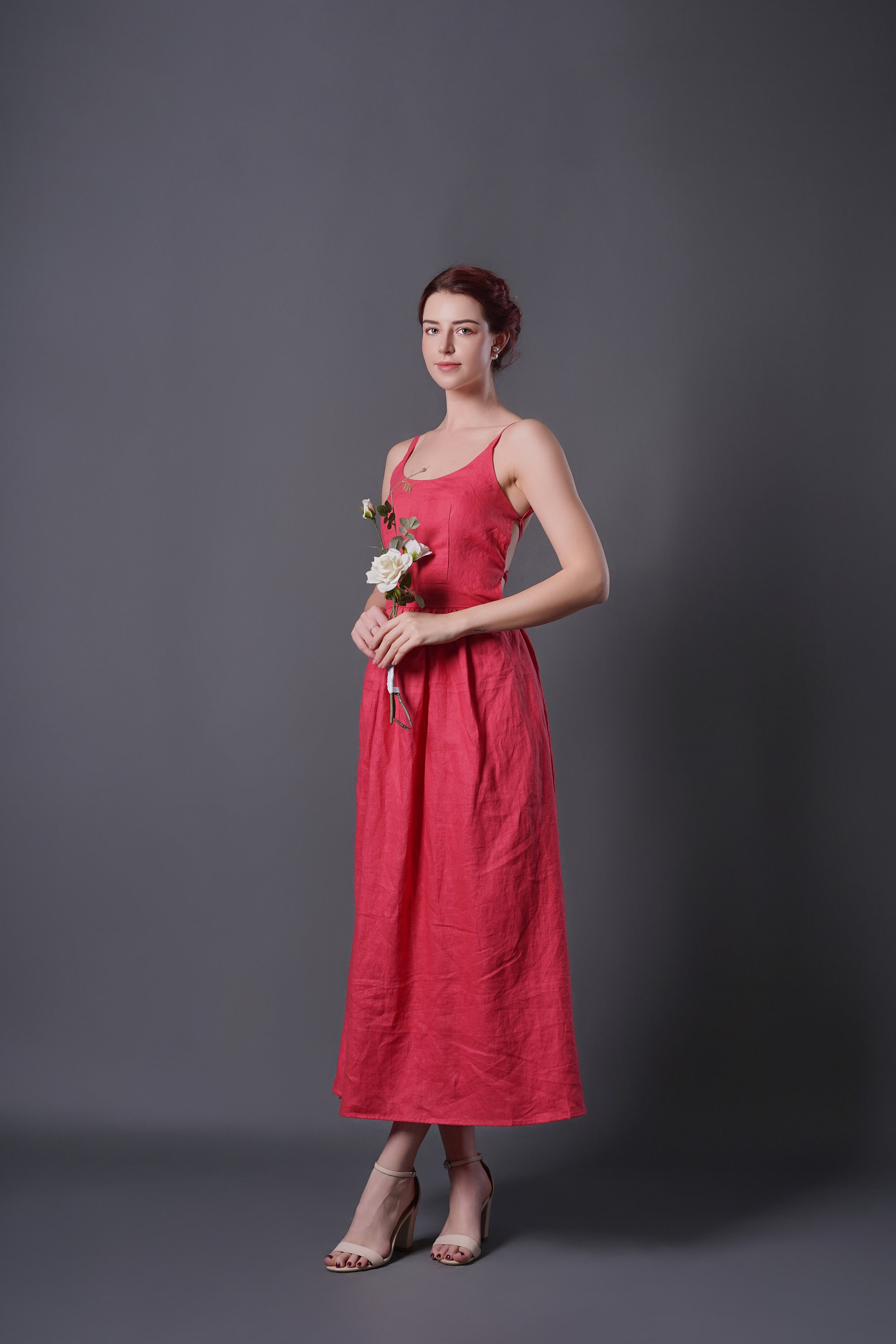Summer Linen Dress LOLLA, Crossed Back Linen Dress, Modest Wedding ...