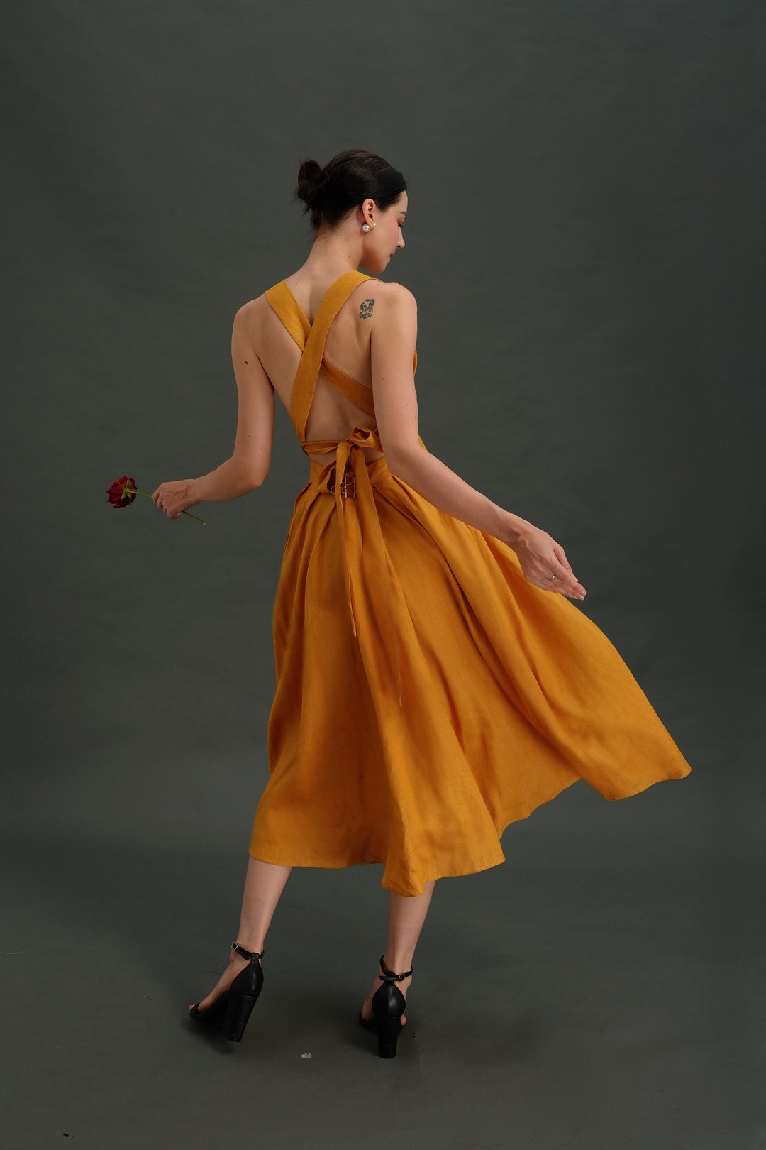 Linen Pinafore Dress BALI, Crossed Back Linen Dress, Summer Linen Dress ...
