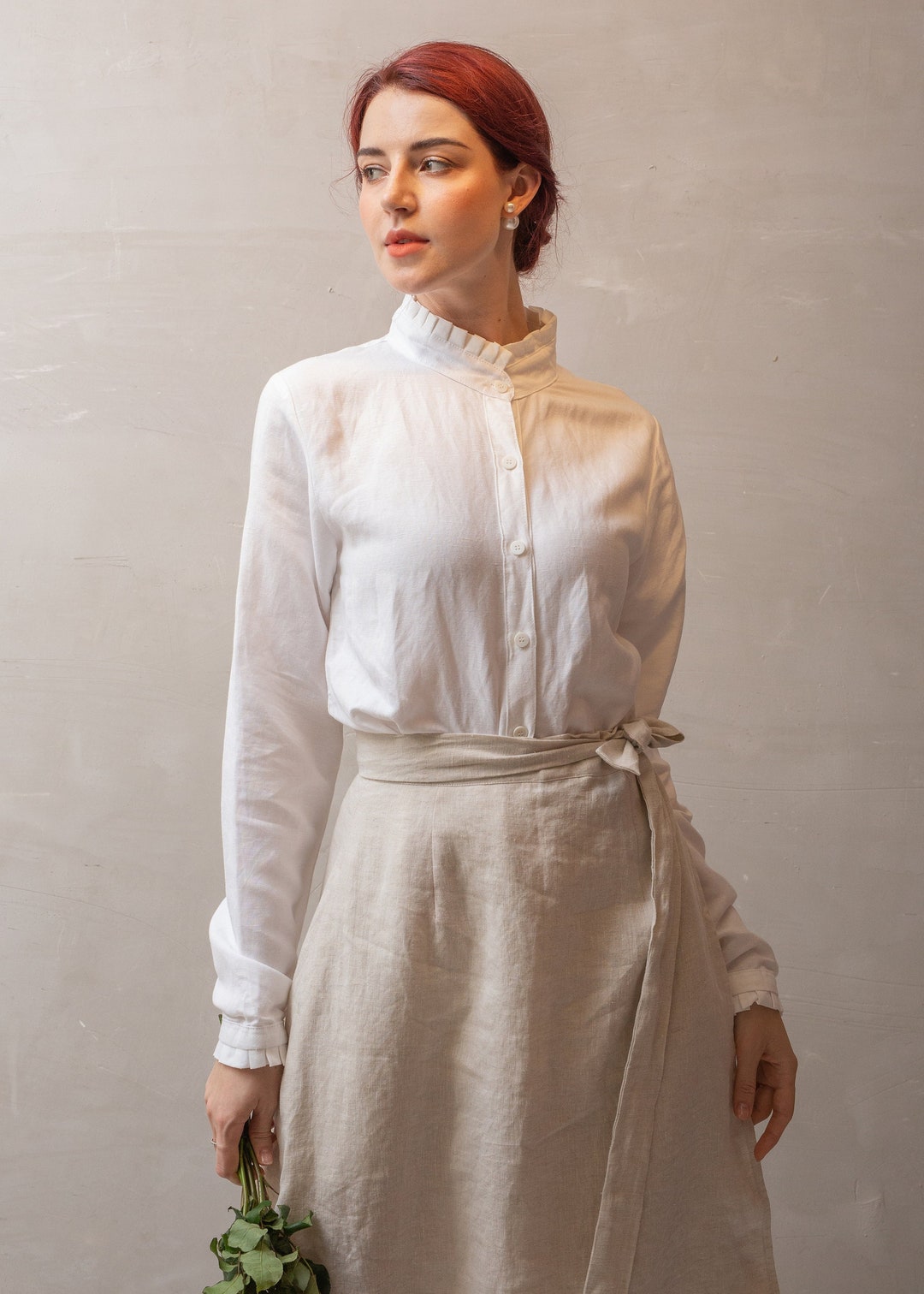 Linen Top STEPH in 20+ Colors, Linen High Neck Top, Button up Linen ...