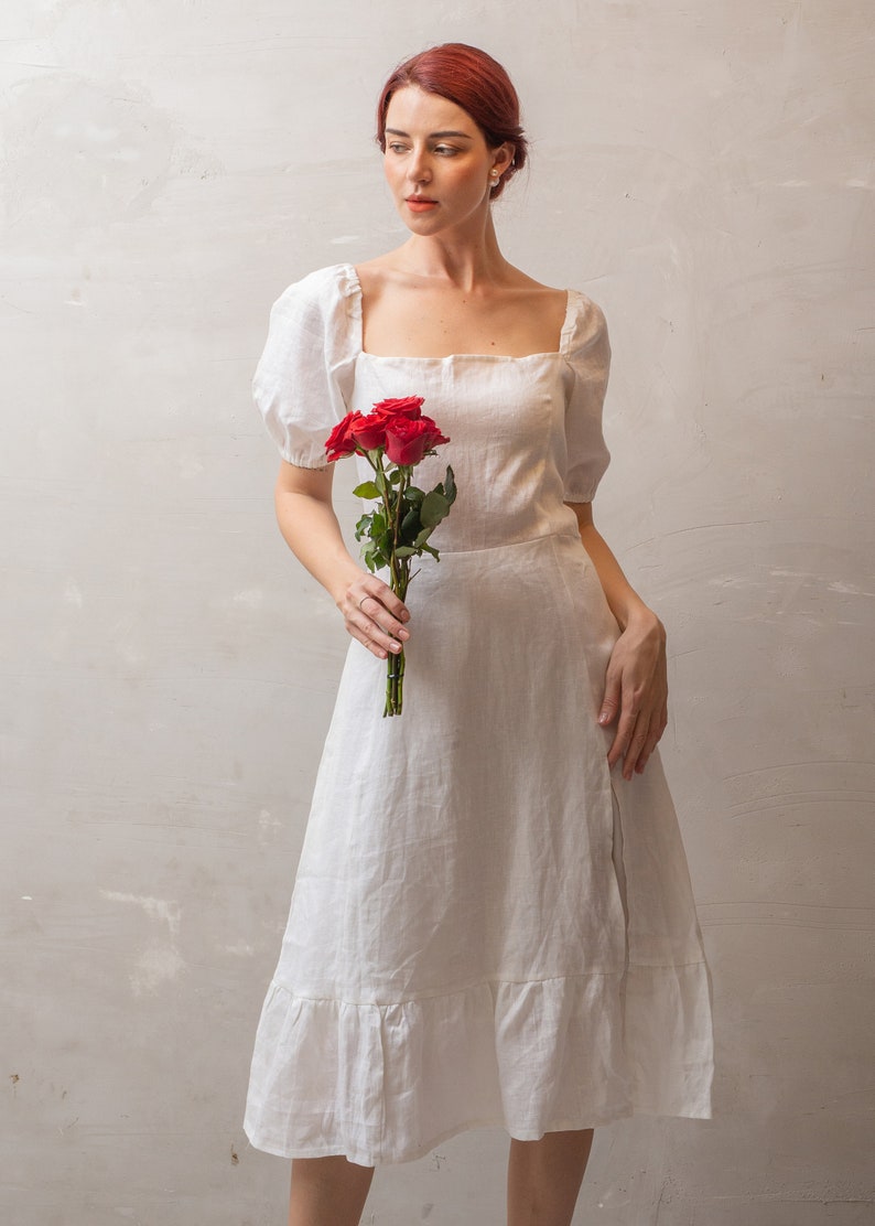 Linen Dress BEIJING, Linen Midi Dress, Sexy Linen Dress, Handmade Linen ...