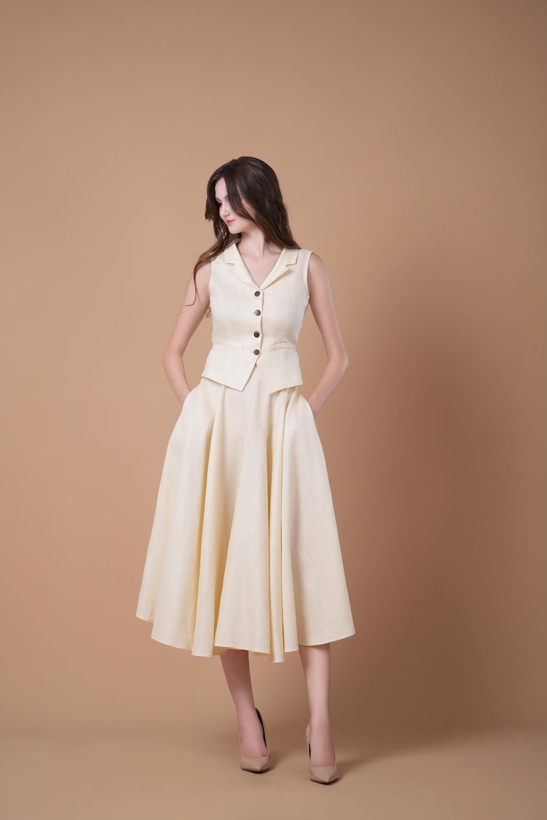 Linen Set SANDRA, Linen Skirt and Linen Vest, Mordern Elegant Clothing ...